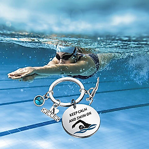 PLITI Swimming Keychain Swimming Lover Gift Keep Calm And Swim On Keyring For Swimming Lover Swim Team Inspirational Gift For Sports Lover (keep calm swim)