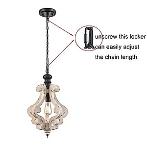 CLAXY Wooden Pendant Light Distressing Off-White Finish Farmhouse Chandelier