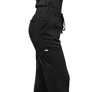 SOULFUL SCRUBS for Women 6 Pocket, Cargo Pant - Stylish Medical Scrub Pant with Midrise Fit for Woman 3500 Caroline- Medium Black - Medium,Black