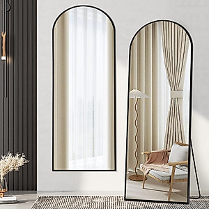 BOGDA 64"x21" Arched Full Length Floor Mirror with Stand, Aluminium Metal Frame for Wall Mounted Full Body Mirrors Leaning Body Hanging Wall Mirror for Bedroom Living Room Dressing Mirrors-Black