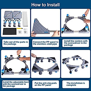 Mini Fridge Stand Multi-Functional Washing Machine Dolly with 4 Dual-Locking Wheels 4 Feet Adjustable Movable Base Furniture Dolly for Washing Machine, Refrigerator and Dryer