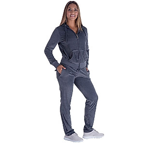 Facitisu Tracksuit for Women Set 2 Piece Joggers Velour Jogging Sweat Outfits Hoodie and Sweatpants Set XX-Large, Grey