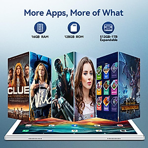 Tablet 2024 Newest Android 12 Tablet 128GB + 16GB (8+8 Expand) Large Storage, 2 in 1 Tablet with Keyboard, Octa-Core Processor, Tablet 10 Inch Screen, 5G WIFI Tablet Bluetooth/Mouse/Case/13MP Camera