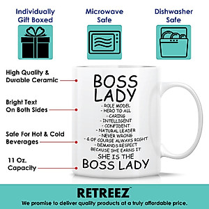 Retreez Funny Mug - Boss Lady Role Model Caring Description 11 Oz Ceramic Coffee Mugs - Funny, Sarcasm, Motivational, Inspirational birthday gifts for friends, coworkers, employer, siblings, dad, mom
