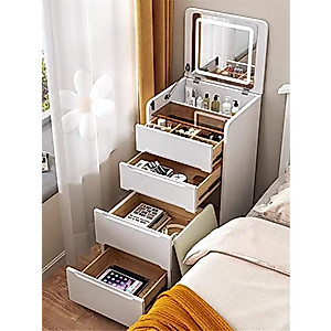 WANLIAN Vanity Desk Set with LED Lighted Mirror, 4-Layer Drawer,Multi-Function Flip Top Makeup Vanity Table with Drawers Cabinet,Bedside Cupboard,Dressing Table,Desk for Bedroom Living Room (White)