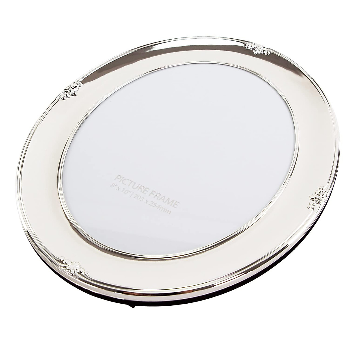 Happy Homewares Traditional and Ornate Oval Metal Silver Plated 8" x 10" Single Picture Frame Lacquer Coated with Black Velvet Back