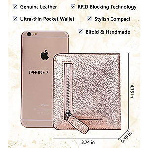 AINIMOER Small Leather Wallet for Women, Ladies Credit Card Holder RFID Blocking Women's Mini Bifold Pocket Purse, Champaign Gold