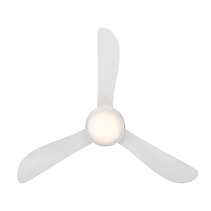Corona Smart Indoor and Outdoor 3-Blade Flush Mount Ceiling Fan 44in Matte White 3000K LED Light Kit and Remote Control works with Alexa, Google Assistant, Samsung Things, and iOS or Android App