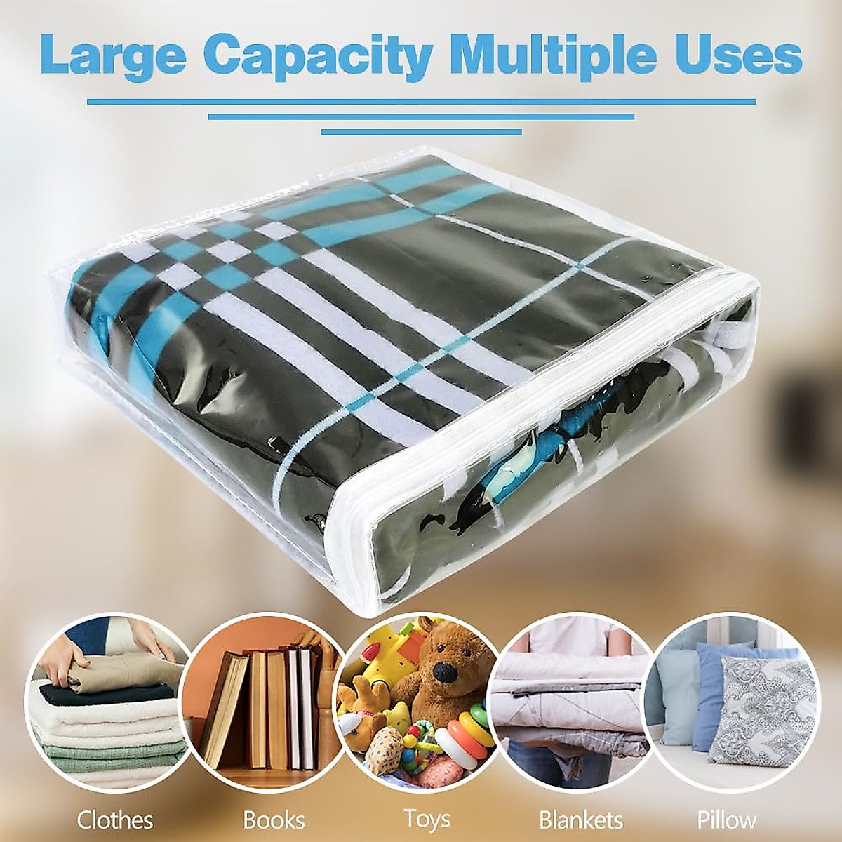 20Pcs Clear Vinyl Zippered Storage Bags, Plastic Storage Bags for Blankets Sweater Clothes Bed Sheet Organizer with Zipper for Closet Sweater Bed Sheet Pillow