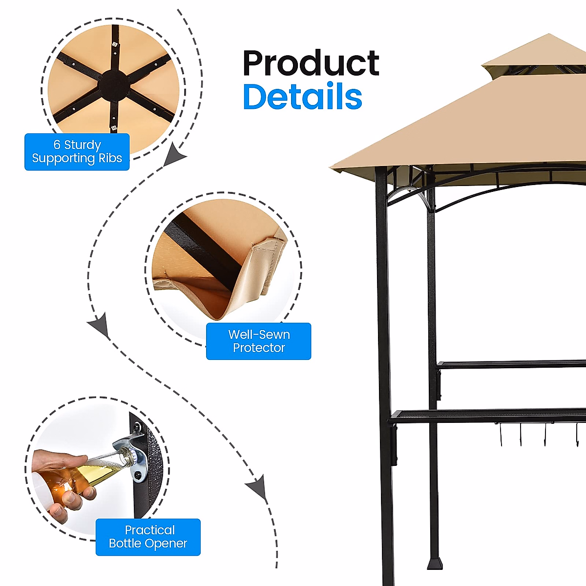 Giantex Grill Gazebo BBQ Canopy Tent Outdoor Patio Grill Shelter Double Tier Sun-Resistant Roof W/Air Vent Steel Frame Hooks Bottle Opener, 8'X5' Beige