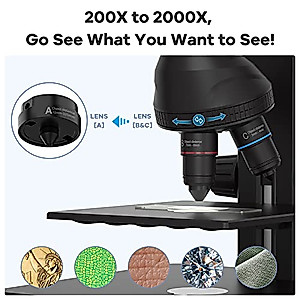 LINKMICRO 3 Lens HDMI Digital Microscope Adult Kids 2000X LM246S 7'' IPS Error Coin Microscope Full View of Coins UHD 2160P, STEM Biological Microscope Kit, Windows, 32G SD Card