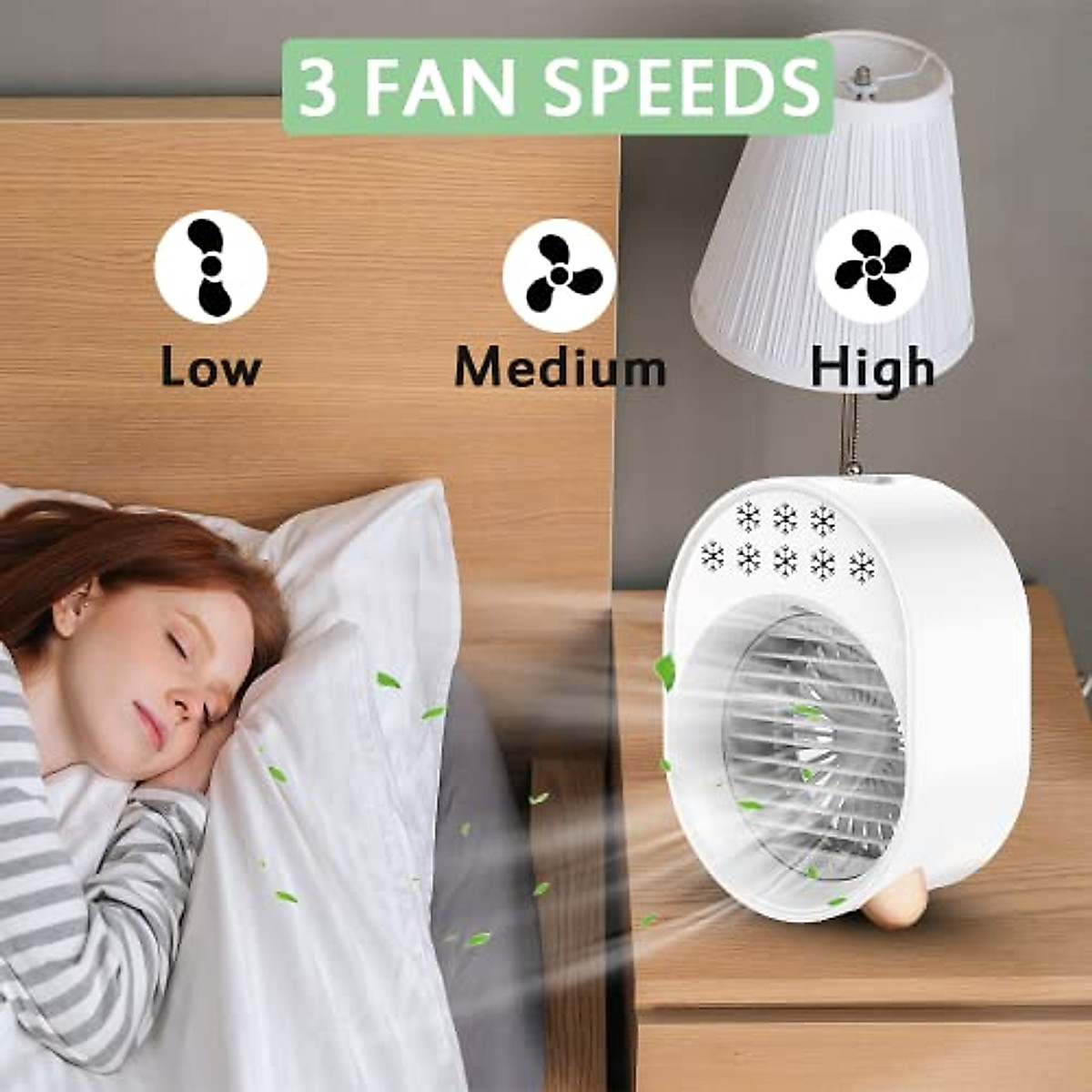 FAZHENWJ Portable Air Cooler Fan, Personal Air Cooler, 3000mAH Battery Powered Mini Air Cooler/Humidifier, Mini Humidifier Misting Fan, 3 Wind Speeds, USB Charging (White)