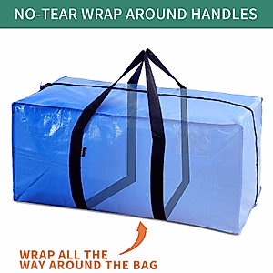 7-Pack Heavy Duty Extra Large Moving Bags W/Reinforced Handles & Zippers, Storage Totes For Space Saving, Alternative to Moving Box, Packing & Moving Supplies - Blue