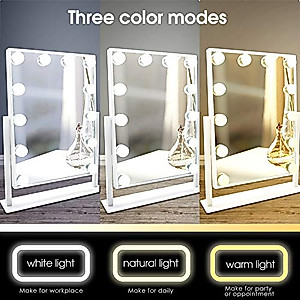 WEILY Hollywood Vanity Mirror with Lights,Large Lighted Makeup Mirror with 3 Color Light & 12 Dimmable Led Bulbs,Smart Lighted Touch Control Screen & 360 Degree Rotation(White)