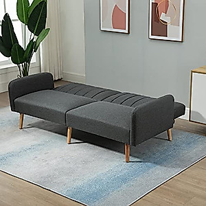 HOMCOM Two Seater Sofa Bed, Convertible Futon Couch Bed, Linen Upholstered Loveseat with Adjustable Backrest for Small Spaces, Living Room, Apartment, and Dorm, Dark Grey