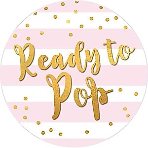 Stripe Ready to Pop Stickers, Faux Metallic Gold, 2 Inches Round - 40 Stickers, Ready to Pop Baby Stickers for Popcorn Baby Shower, Baby Shower Party Favors for Boy or Girl - (Pink)