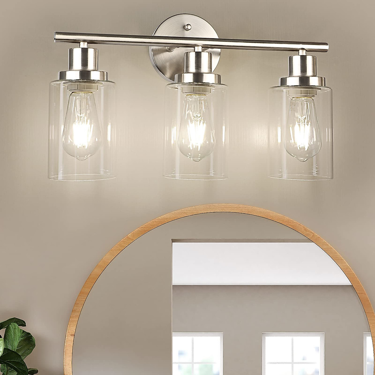 Unicozin 3 Light Vanity Lights, Brushed Nickel Wall Sconce Light with Clear Glass, Bathroom Light Fixtures, Wall Lights for Mirror, Living Room, Bedroom, Hallway, E26 Base (Bulbs Not Included)