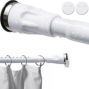 Shower Curtain Rod, 43-100 inch Adjustable Spring Tension Curtain Rod with Holder, Non-Slip Rustproof Waterproof Never Fall Shower Rod for Bathroom Window, No Drill, White