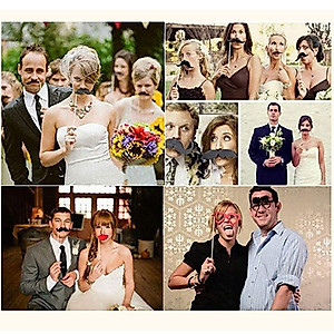 Party Props for Photo Booth Birthday Wedding Kids Adult Prom 58 Pcs, Rowae DIY Funny Costumes with Mustache on a Stick, Hats, Glasses, Mouth, Bowler, Bowties