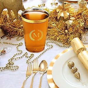 Datyiiha 100 Pieces Monogrammed Plastic Cups Gold Foil Letter M Disposable Cups 12 oz Clear Initial Party Cups for Wedding Birthday Baby Shower Personalized Party Drinkware