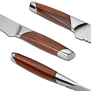 WELLSTAR Bread Knife, 8 Inch Serrated Bread Loaf Slicing Knife with Razor Sharp High Carbon German Stainless Steel Forged Blade and Natural Rosewood Handle in Gift Box, V-Style Series