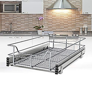 STORKING 2 Tier Wire Basket Pull Out Shelf Drawer Storage Organizer for Kitchen Base Cabinets Chrome-Plating (11x 22 x 5.3Inch, 1 Tier)