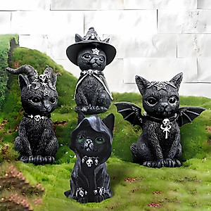 Kilyparty 4PCS Set Cats Garden Decor Cat Gnome Statues for Outdoor Halloween Cat Figurine Cat Lover Idea Cute Cat homedecor Waterproof Figurines Lawn Ornaments