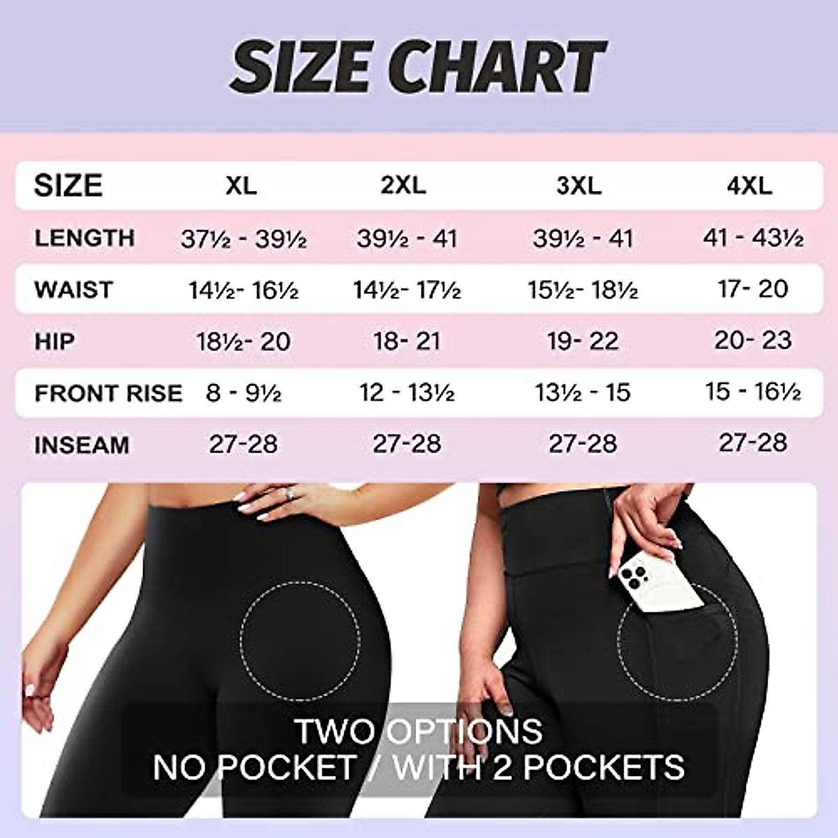 Happy.angel Plus Size Leggings with Pockets for Women, High Waisted Black Yoga Workout Leggings 3X 4X