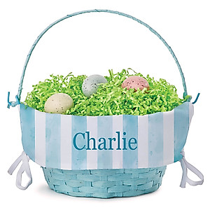 Personalized Easter Egg Basket with Handle and Custom Name | Blue Striped Easter Basket Liners | Blue Basket | Woven Easter Baskets for Kids | Customized Easter Basket | Personalized Gifts for Easter