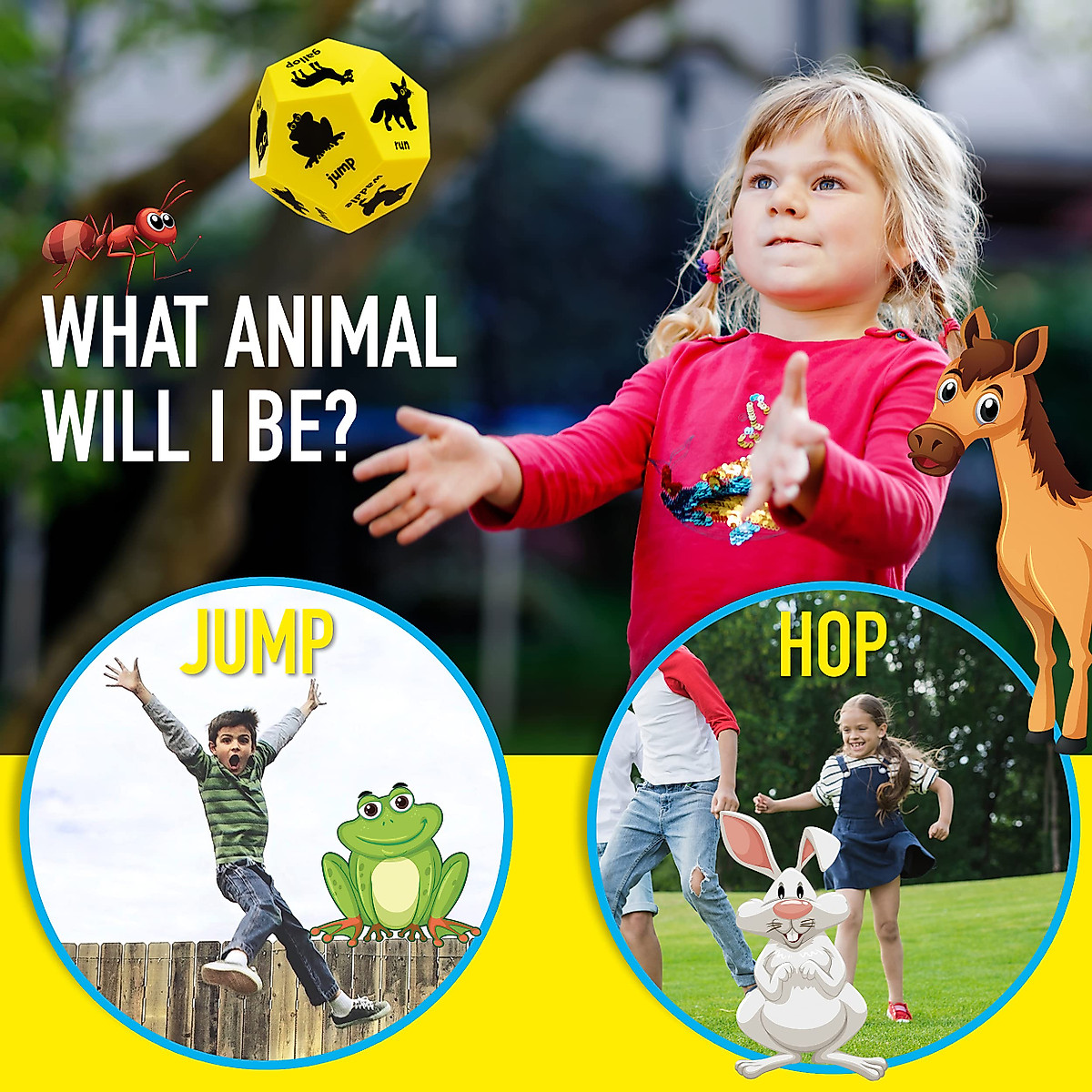 Covelico Animal Games Kids Dice Game, Gross Motor Toys for Toddlers 3-5, Kids Outdoor Toys & Outdoor Games for Kids, Pre School Games Recess Toys for Elementary Outside, Indoor Recess Activities