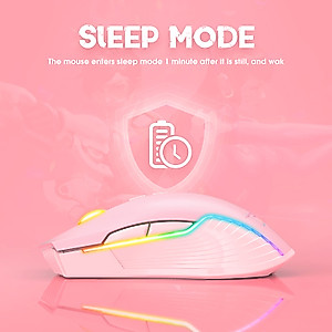 SIMGAL RGB Wireless Gaming Mouse, Pink, Rechargeable, Ergonomic Design, Adjustable DPI, Compatible with Windows, Mac