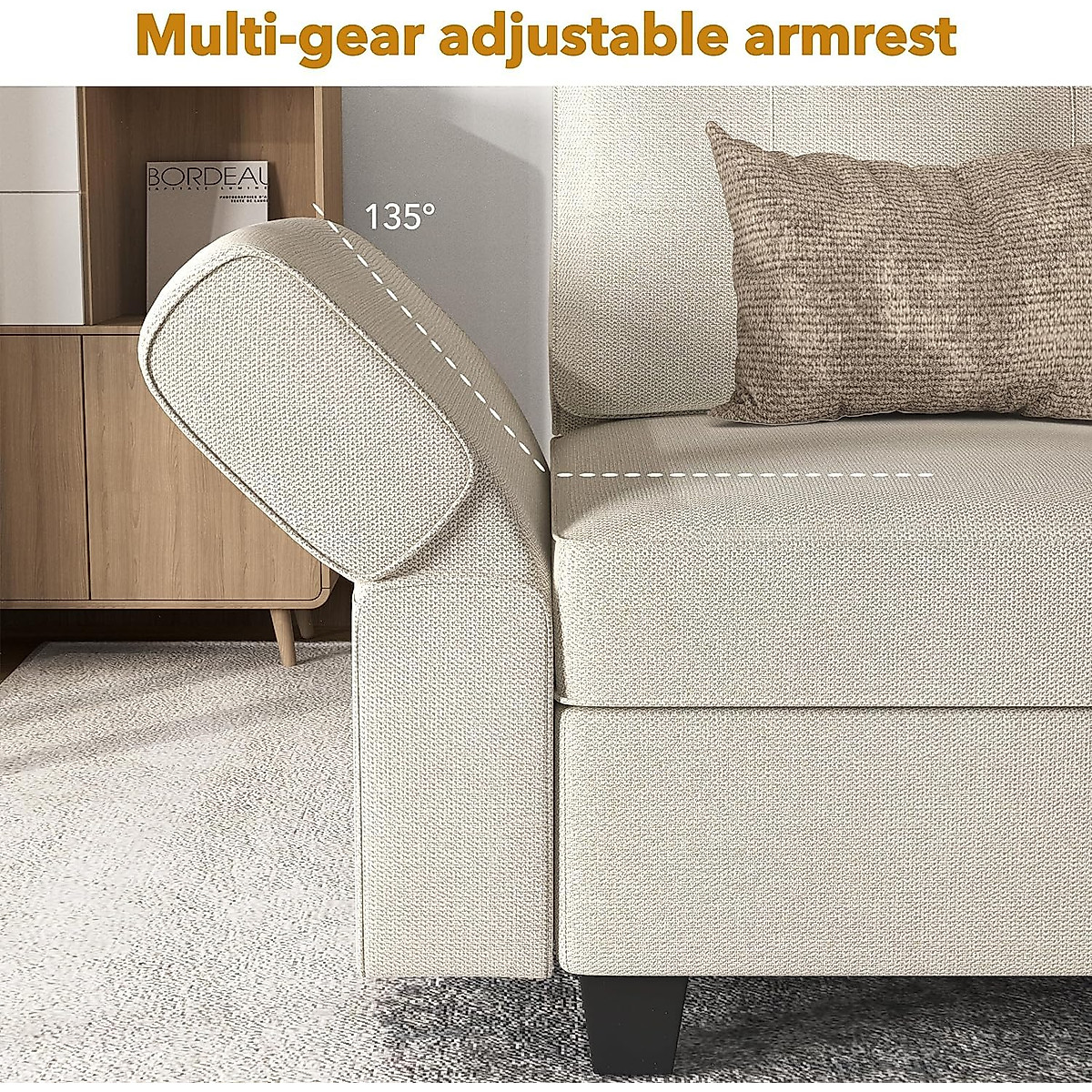 AYEASY Modular Sectional Sofa, Convertible Sectional Couches for Living Room U Shaped Sectional Sofa Couch with Storage Ottoman, High Supportive 6 Seats Reversible Sectionals 113'' with Chaise, Beige