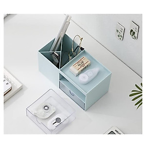 Najerao - Desktop Storage Organizer Pen Holder for Desk Cute Pencil Holder with 2 Drawer Desk Organization for Office, Home, School(Blue)