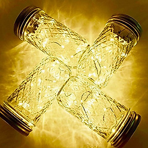 Solar Mason Jar Lid String Lights, 8 Pack 20 Led String Fairy Star Firefly Jar Lids Lights (Jars Not Included), for Mason Jar Patio Garden Wedding Lantern Table Decoration（ No Hangers（Warm White）