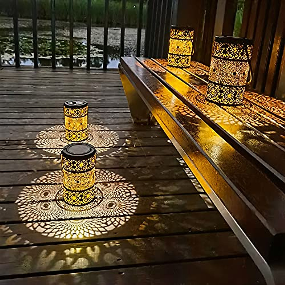 VIZTY Solar Lantern, Garden Decorative Metal Hanging Solar Powered Lantern, Outdoor Waterproof LED Solar Light for Garden, Patio, Yard and Table Decoration (Bronze)
