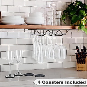 PTBeenta Wine Glass Rack, Metal Wine Glasses Holder Under Shelf & Cabinet, Hanging Stemware Rack Organizer for Bar Cabinet Kitchen, Wine Glass Drying Racks Hanger, Black, 3 Rows 2 Pack