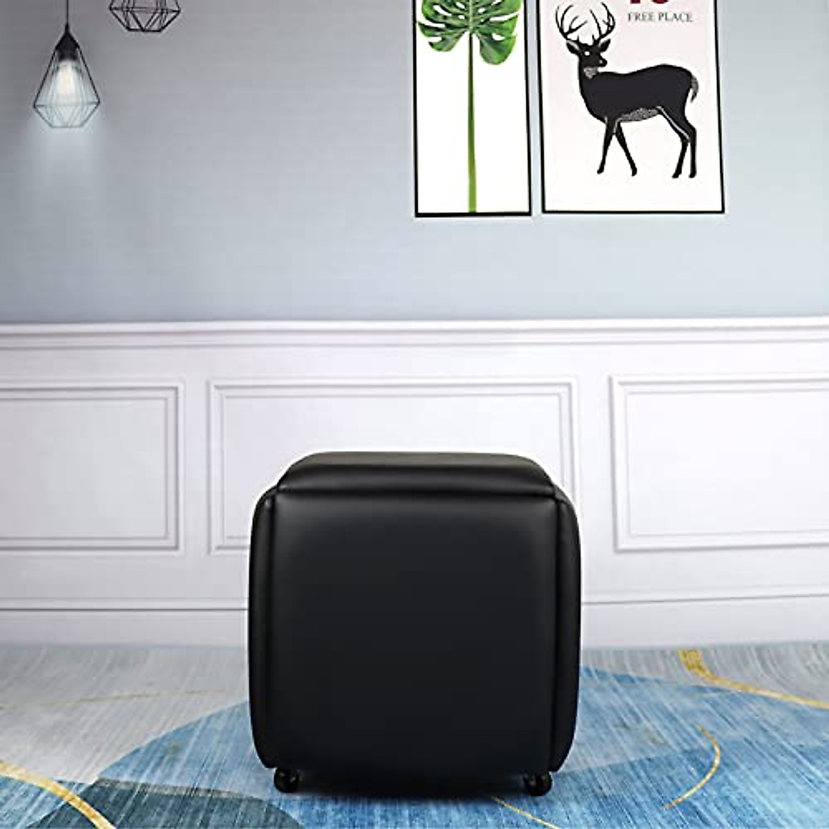 LUGSHIREE 5 in 1 Nesting Ottoman Cube Chair, Stackable Stools, Leather Square Ottoman Bench, Foot Stool with Wheels for Living Room,Dining Room 15.75x15.75x16.54 inches