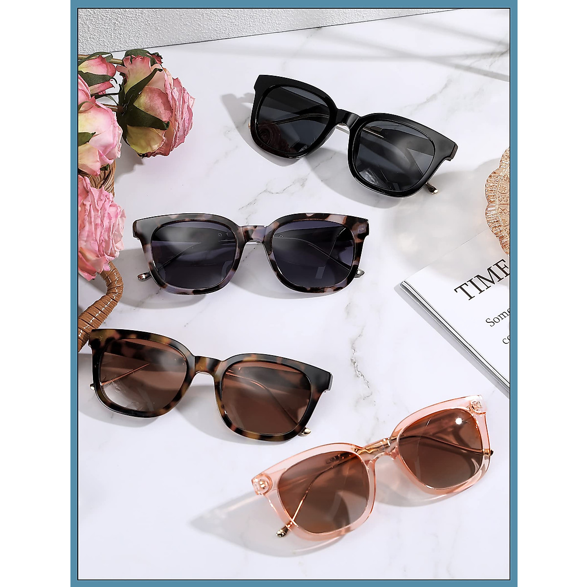 Xuhal 4 Pairs Polarized Sunglasses for Women Men Classic Square Trendy Sunglasses for Women Boys Girls UV Protection Lens Sunnies Vintage Eyewear Retro Trendy Shades Sun Glasses, 4 Styles