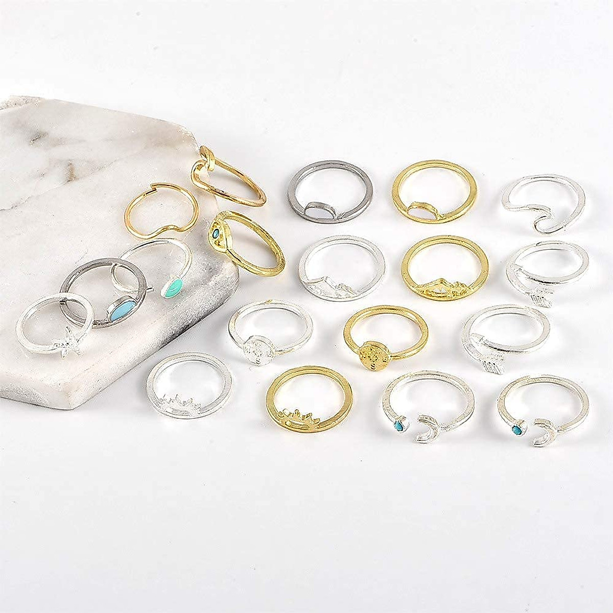 YOOESTORES82 Boho Stackable Ring Set for Women.Turquoise Star Moon Knuckle Rings Midi Finger Rings Set Retro Wave Peak Sea Stacking Joint Ring Sets