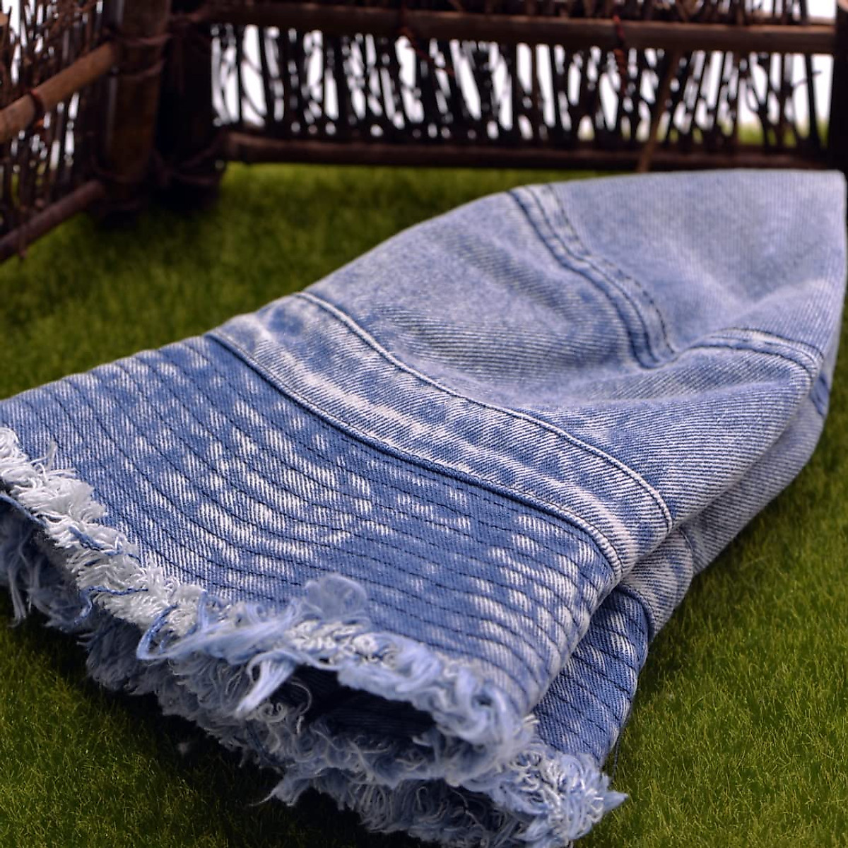 BLUEGLORY Cotton Breathable Denim Distressed Bucket Hat, Sun Hat, Hat for Men and Women (BLUL)