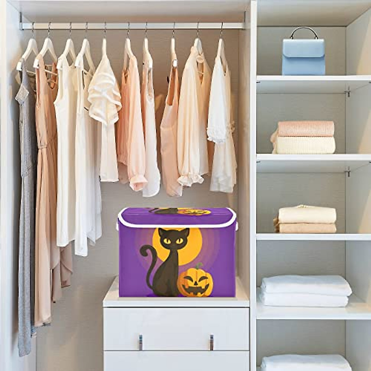 RunningBear Black Cat Halloween Large Storage Bins with Lid Collapsible Storage Bin Nursery Baskets Foldable Fabric Storage Boxes for Children Toys Playroom