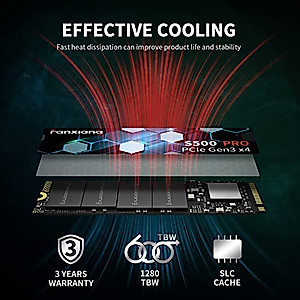 fanxiang S500 Pro 256GB NVMe SSD M.2 PCIe Gen3x4 2280 Internal Solid State Drive, Graphene Cooling Sticker, SLC Cache 3D NAND TLC, Up to 2800MB/s, Compatible with Laptop and PC Desktops(Black)
