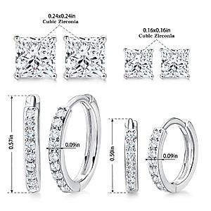 18K White Gold Plated Cubic Zirconia Tiny Huggie Hoop Earrings Pack for women men 4 Pairs