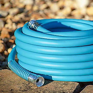 Aqua Joe AJPGH50-DWS 5/8 in 50 Ft. Hybrid Polymer Flex Kink Free Hose, Blue
