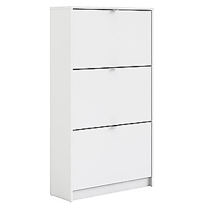 Pemberly Row Modern 3 Drawer Shoe Cabinet, 18-Pair Shoe Rack Storage Organizer in White