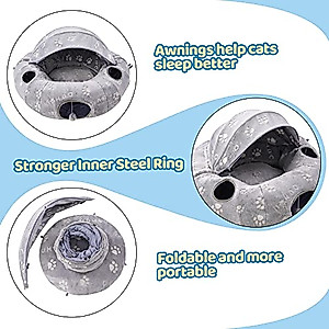 OUHOU Cat Tunnel Bed Tube with Plush Cover, Cat Tunnels for Indoor Cats, 3 Hanging Balls and 4 Peephole, Collapsible Self-Luminous Flannel Fabric for Large Cats, Bunny, Puppy