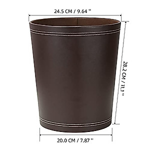 KINGFOM Classic Pu Leather Trash Can Wastebasket, Garbage Container Can for Bathrooms, Powder Rooms, Kitchens, Home, Office and and High Class Hotel Round Brown