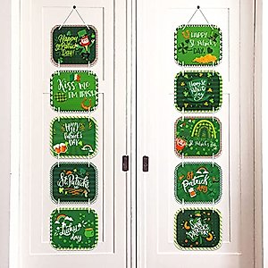 St Patricks Day Decorations, Augshy Patricks Day Party Decorations Indoor Outdoor, Front Door Porch Signs 10Pcs Green Irish Shamrock St Patricks Day Banners for Saint Paddy's Hanging Decor