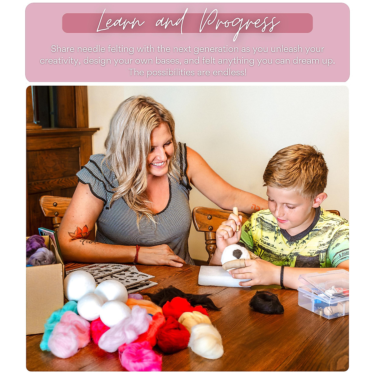 WOOLfully Fun Needle Felting Kit - Beginner Art Craft Kit - Wool Roving, Styrofoam Balls & Eggs - DIY Decor for Adults