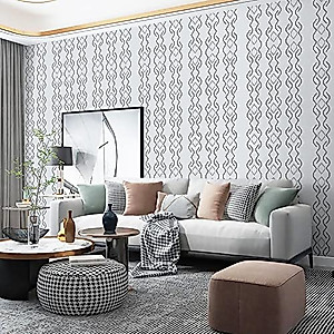 Micpolo Stripe Peel and Stick Wallpaper Black and Grey Contact Paper Geometric Self-Adhesive Wallpaper Modern Removable Vinyl Decor 17.7"X78"